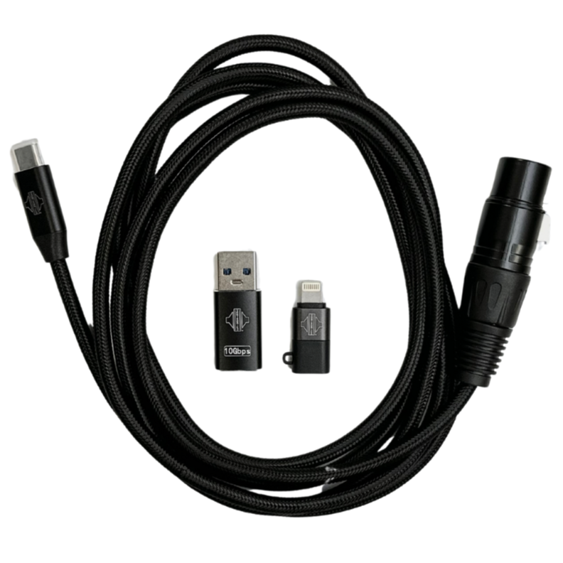 Sontronics XLR to USB C type cable with Lightning and USB A type conne