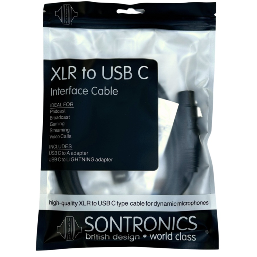 Sontronics XLR to USB C type cable with Lightning and USB A type conne